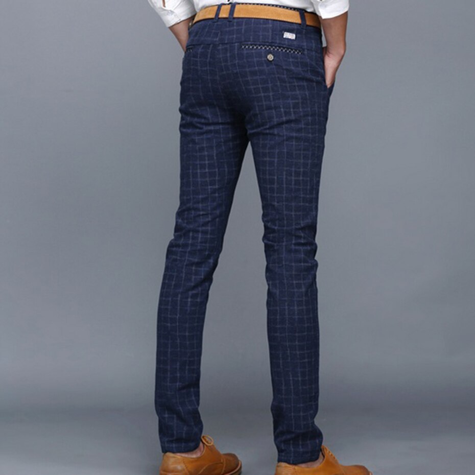 Plaid Check Mannen Jurk Broek Slim Fit Blauw Panta... – Grandado