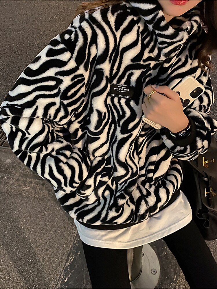 [Zebra Patroon Serie] Pluche Jas En Najaar Korte J... – Grandado