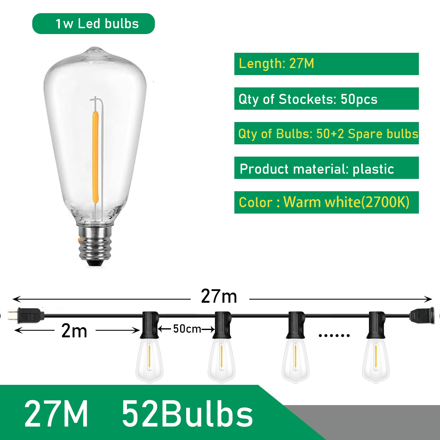 ST38 Festoon 220V LED Globe String Light Fairy LED... – Grandado
