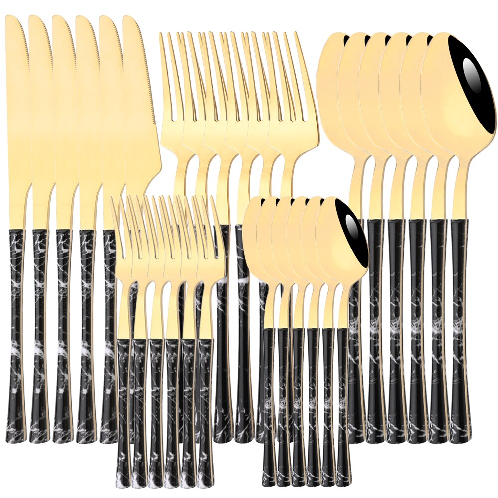 Drmfiy 6/30Pcs Black Gold Rvs Bestek Set Marmeren ... – Vicedeal