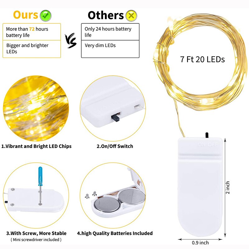 Leadly kobber led string lys sølvtråd fe varm hvid... – Vicedeal