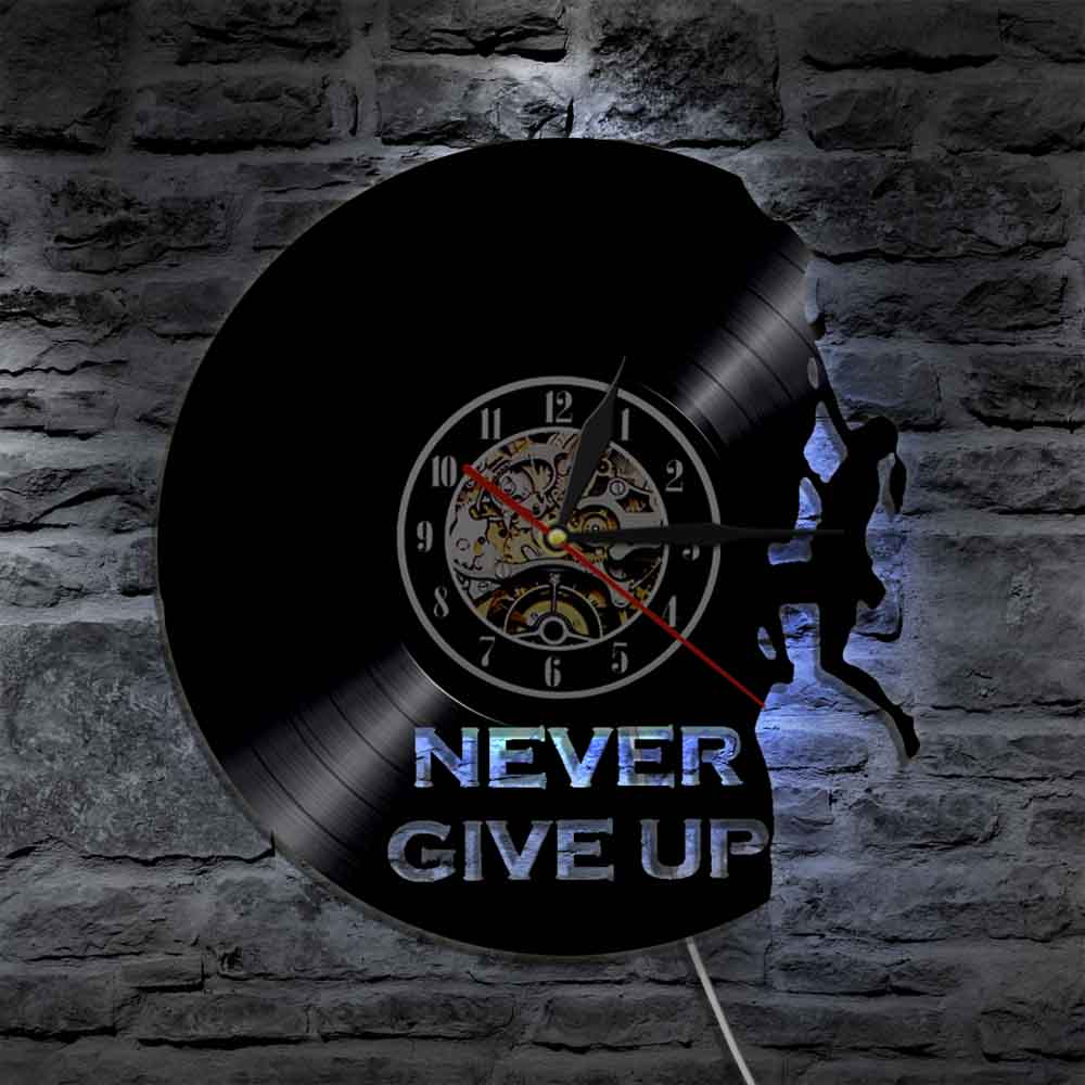 Never Give Up Unique Decorative Vinyl Clock Sport ... – Grandado