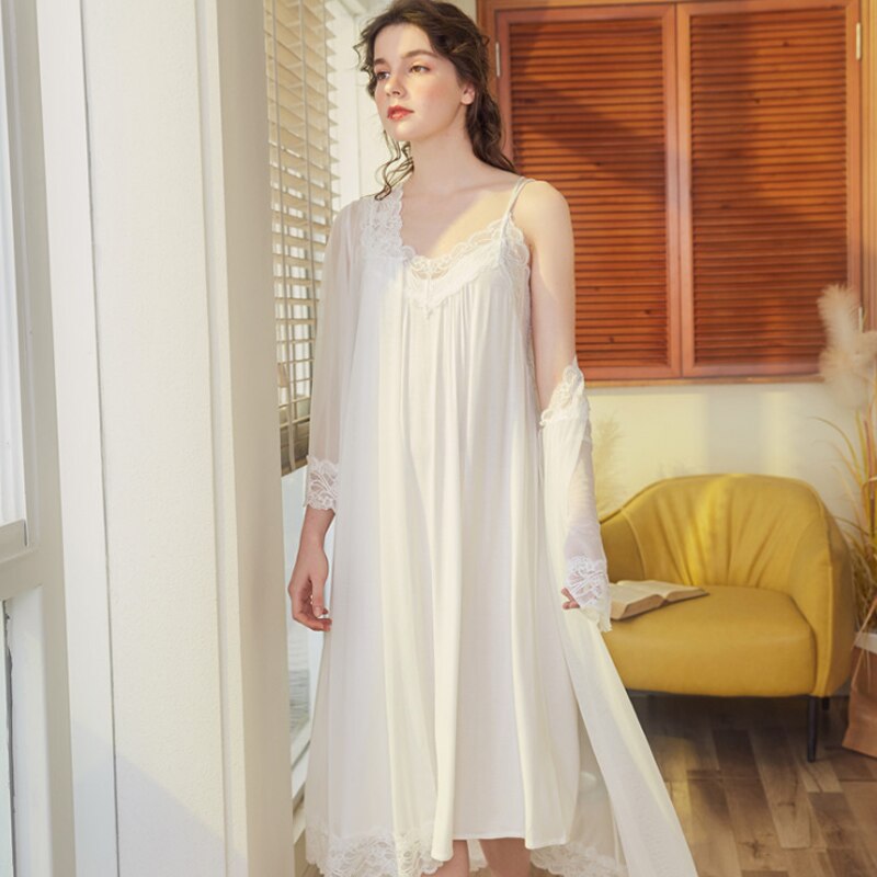 Fall Nightgown For Women Lace Robe Set Two-piece R... – Vicedeal