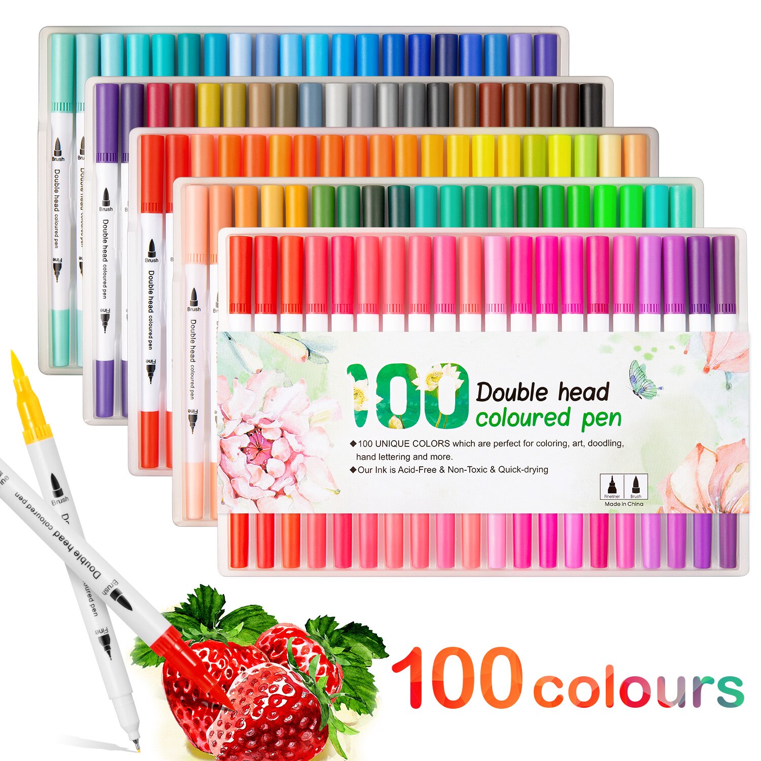 100 Colors Dual Tip Watercolor Brush Pen Marker Se... – Vicedeal
