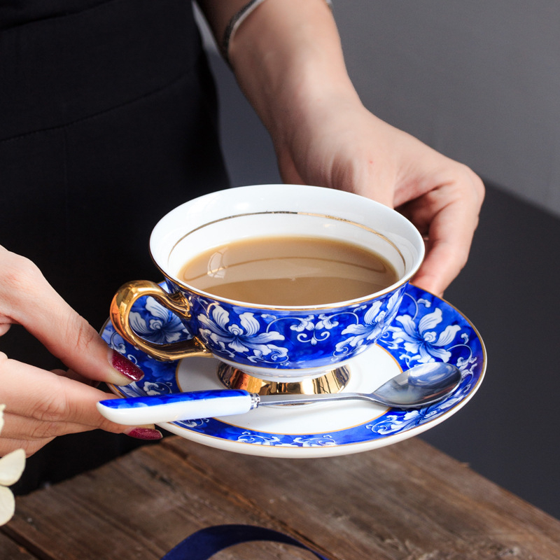 High-grade bone china coffee cup dish blue and whi... – Vicedeal