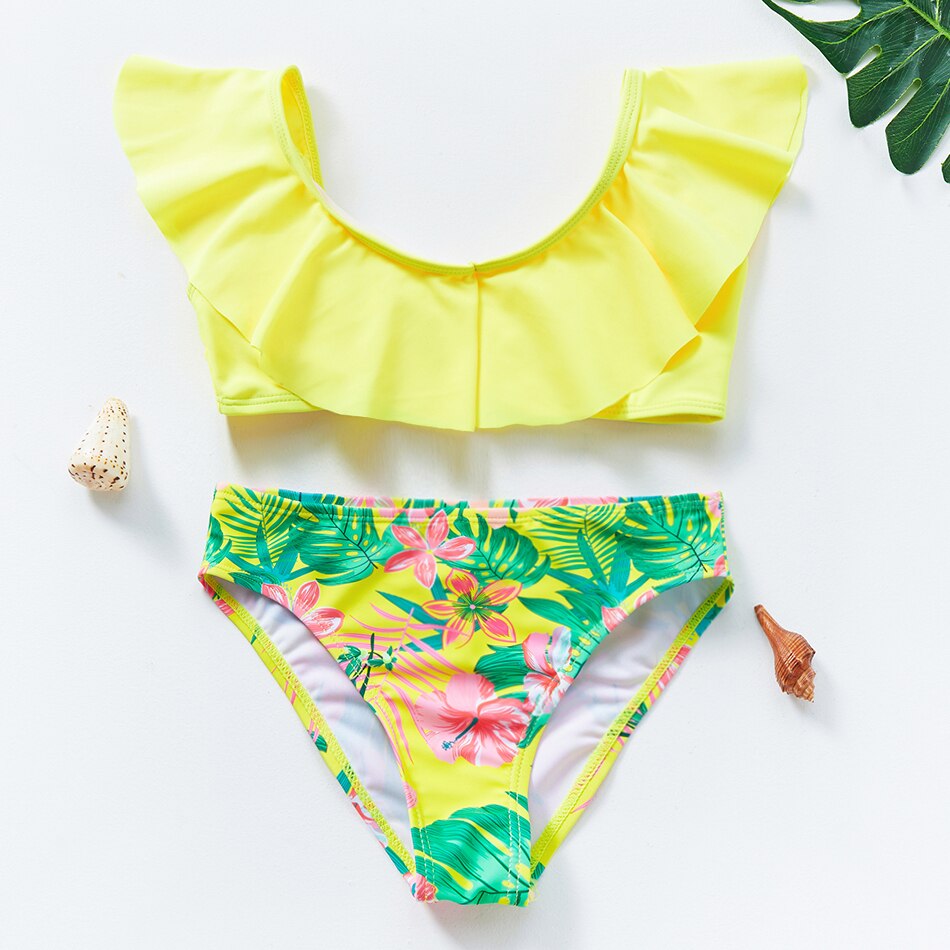 5-14Y Girls Swimsuit 2022 Ruffle Style Two Piece C... – Vicedeal