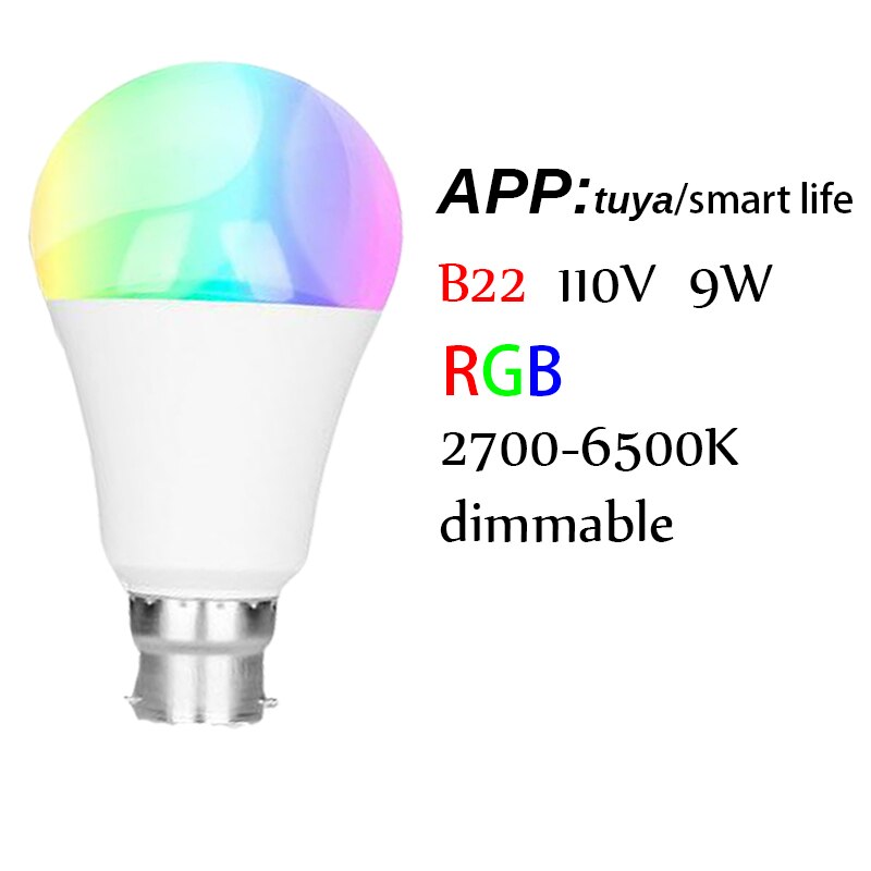 Wifi Smart LED Light Bulb 9W E27/B22 1000LM RGBCW ... – Grandado