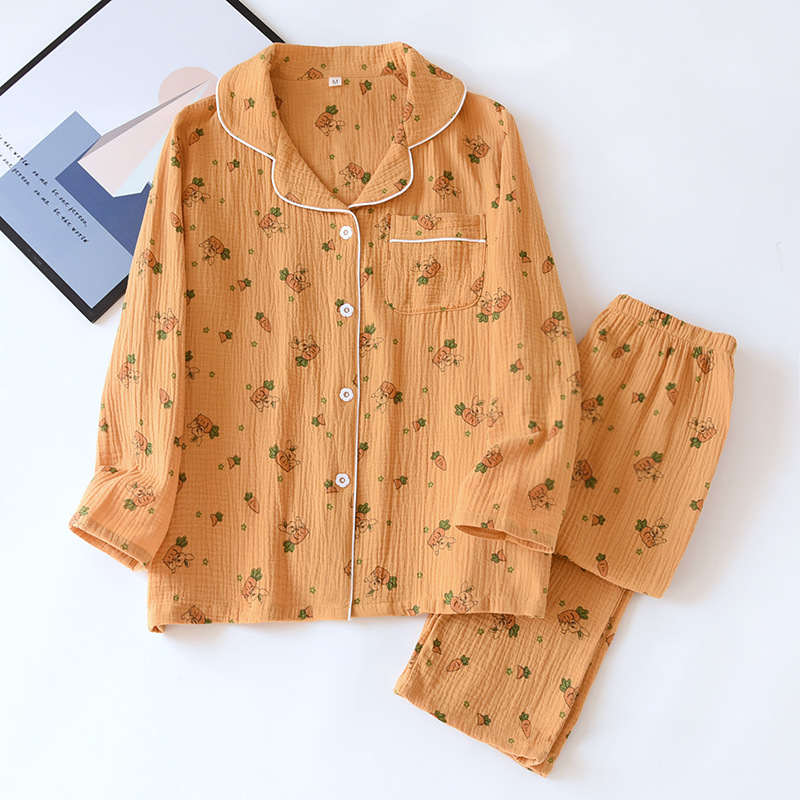 Women Spring Pajamas Cotton Crepe Sleepwear Long S... – Vicedeal