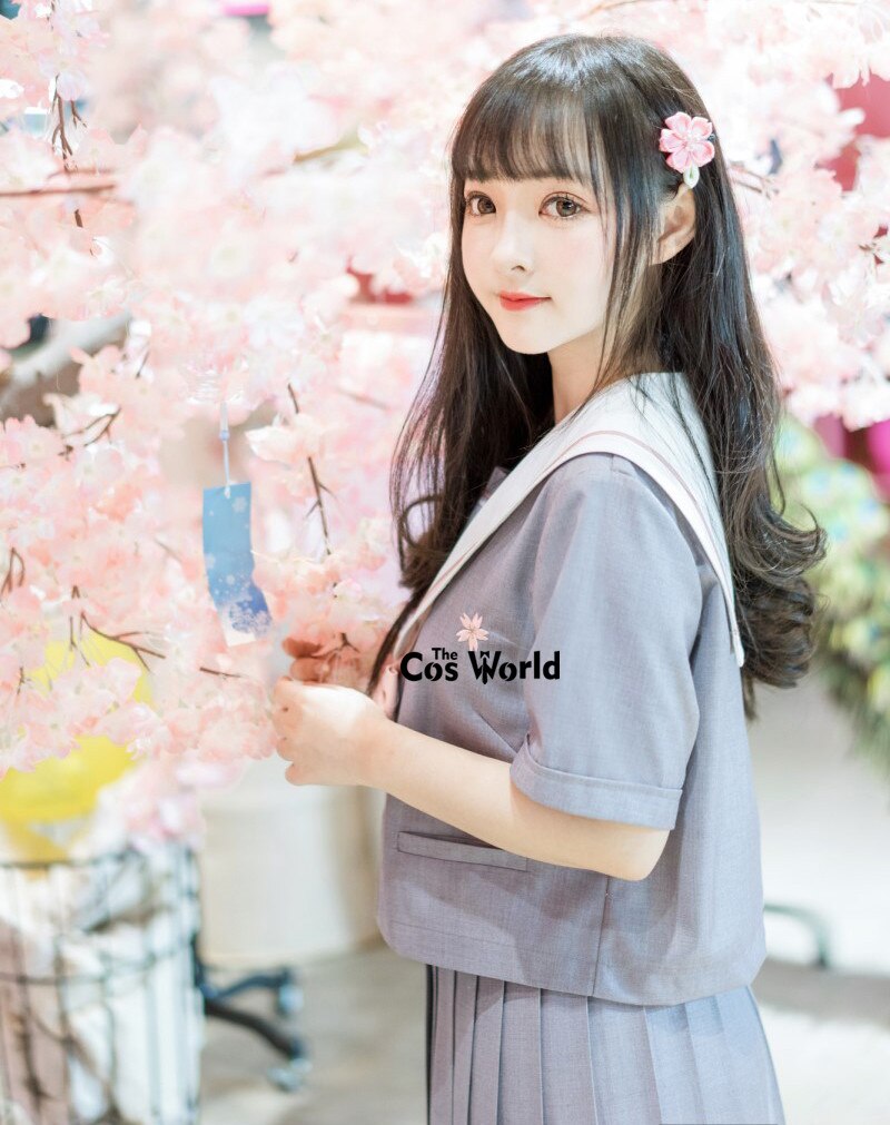 [Mount Sakura] Gray Summer Navy Sailor Suit Tops S... – Vicedeal