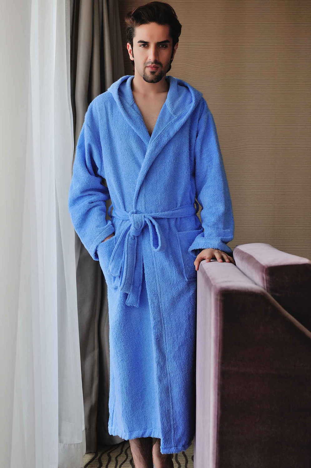 Big Terry Toweled hooded bathrobe men with hooded ... – Vicedeal