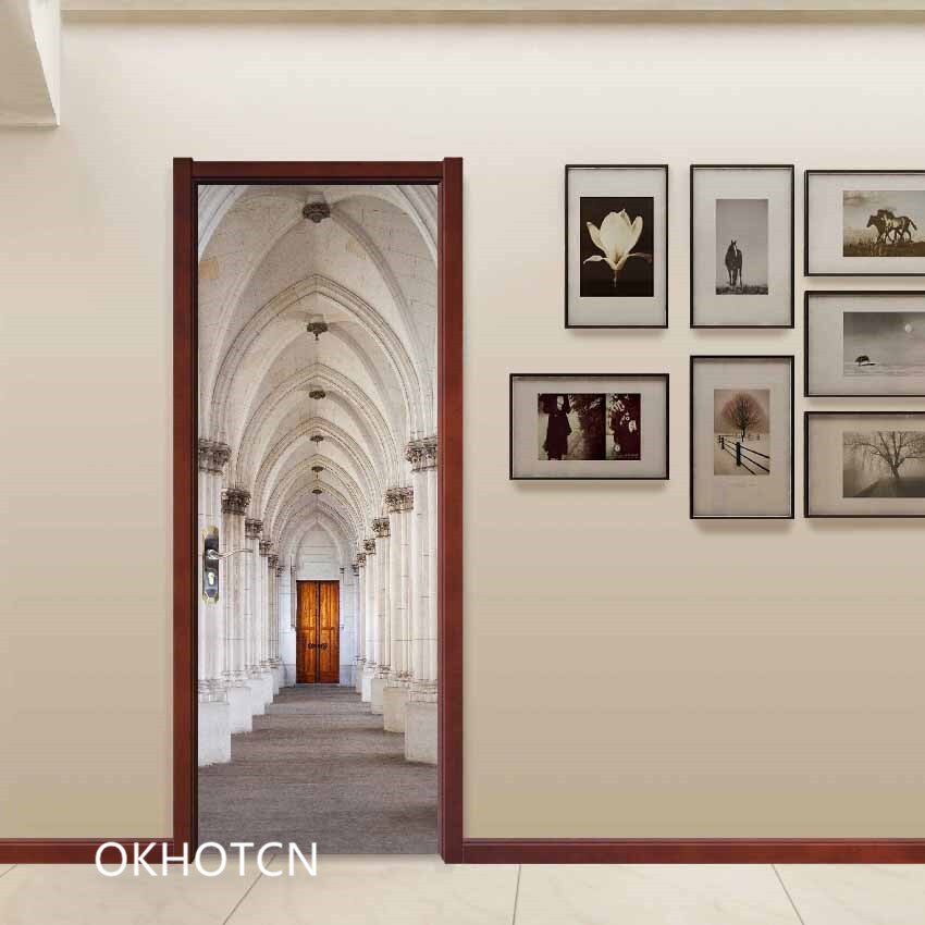 3D Door Sticker White Church Passage Mural Wallpap... – Vicedeal