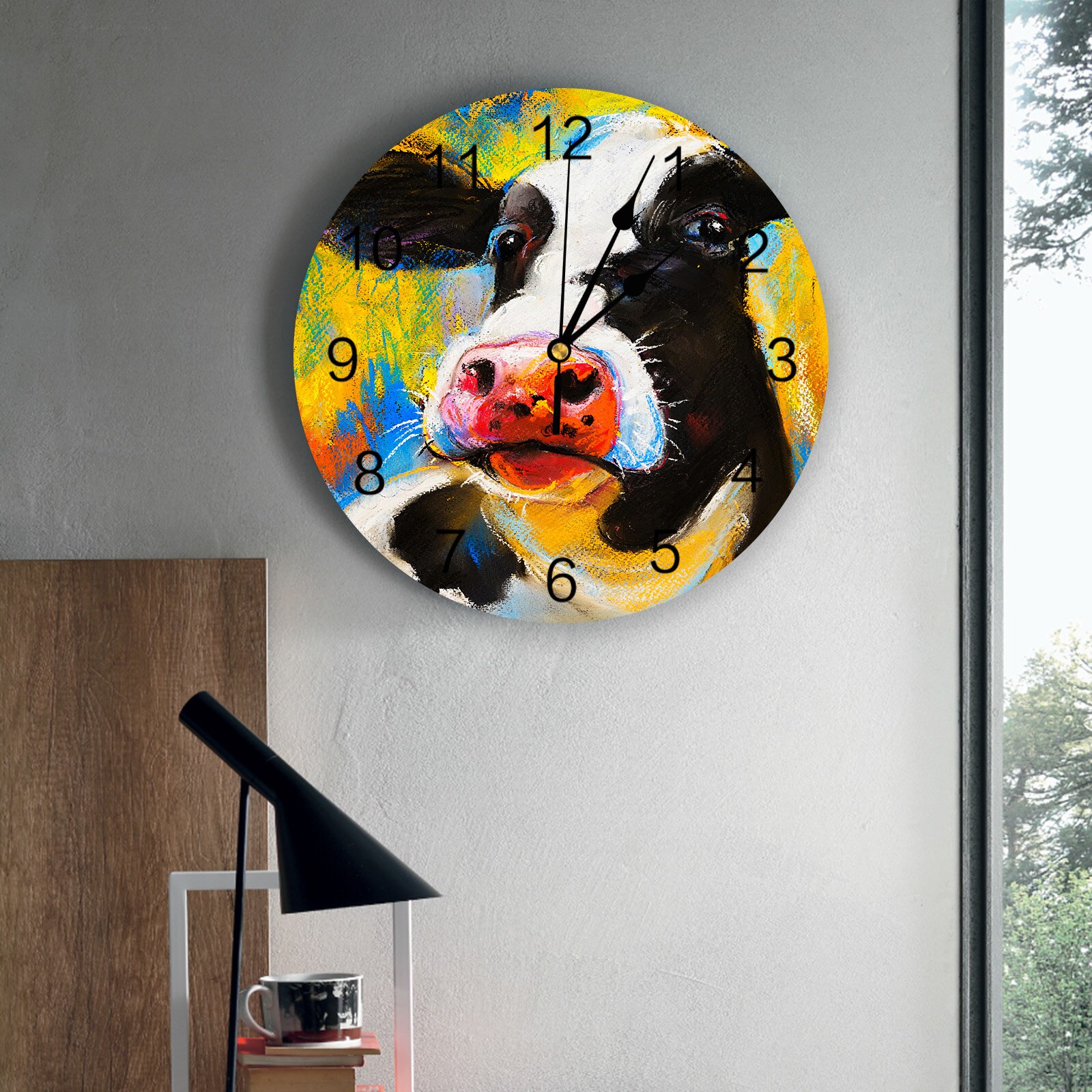 Animal Cow Color Oil Painting Wall Clock Home Deco... – Grandado