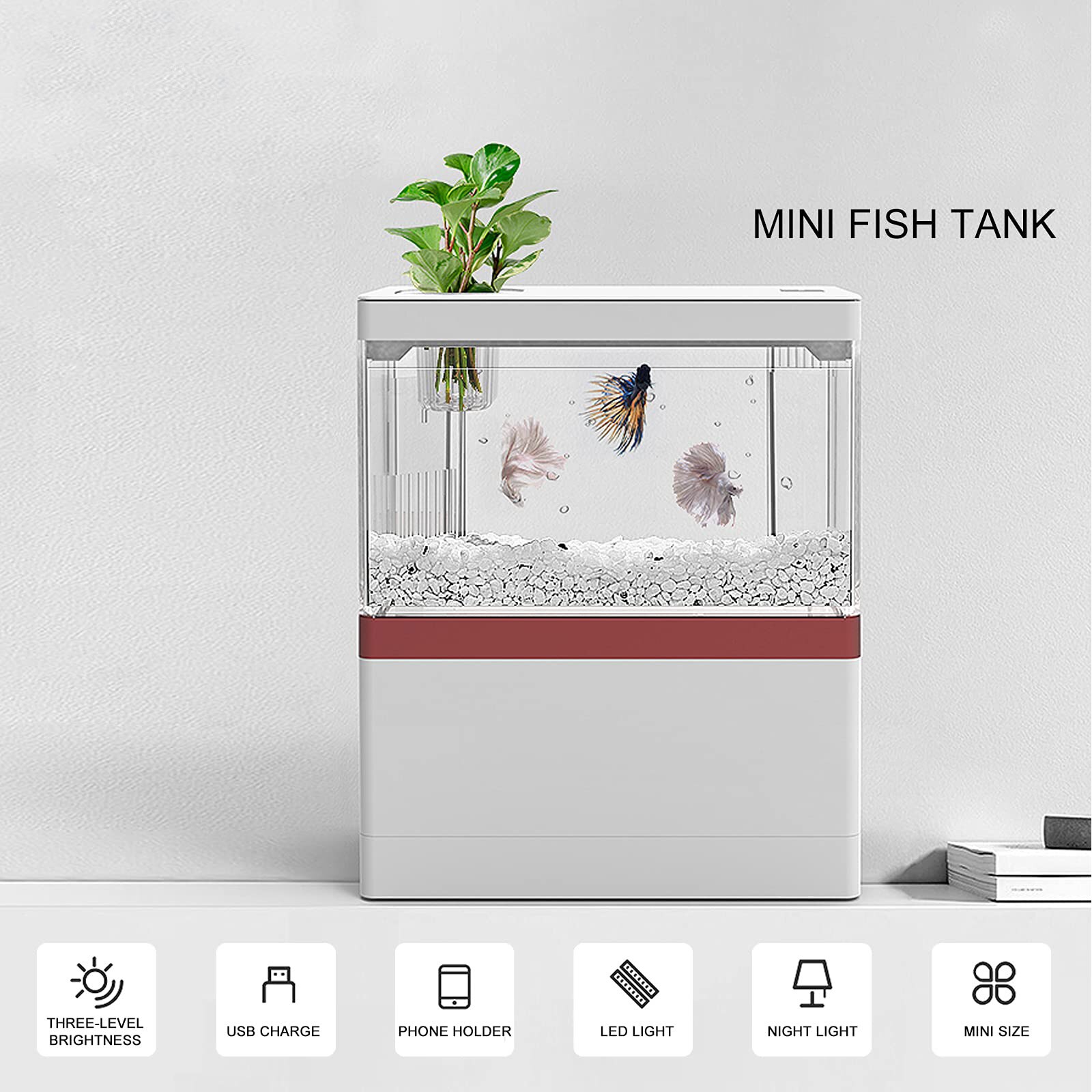 Mini pecera con filtro y luz LED para acuario, ces... – Grandado