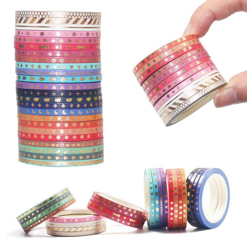 24 Pcs/Set Gold Foil Washi Tape Vintage Slim Maski... – Grandado