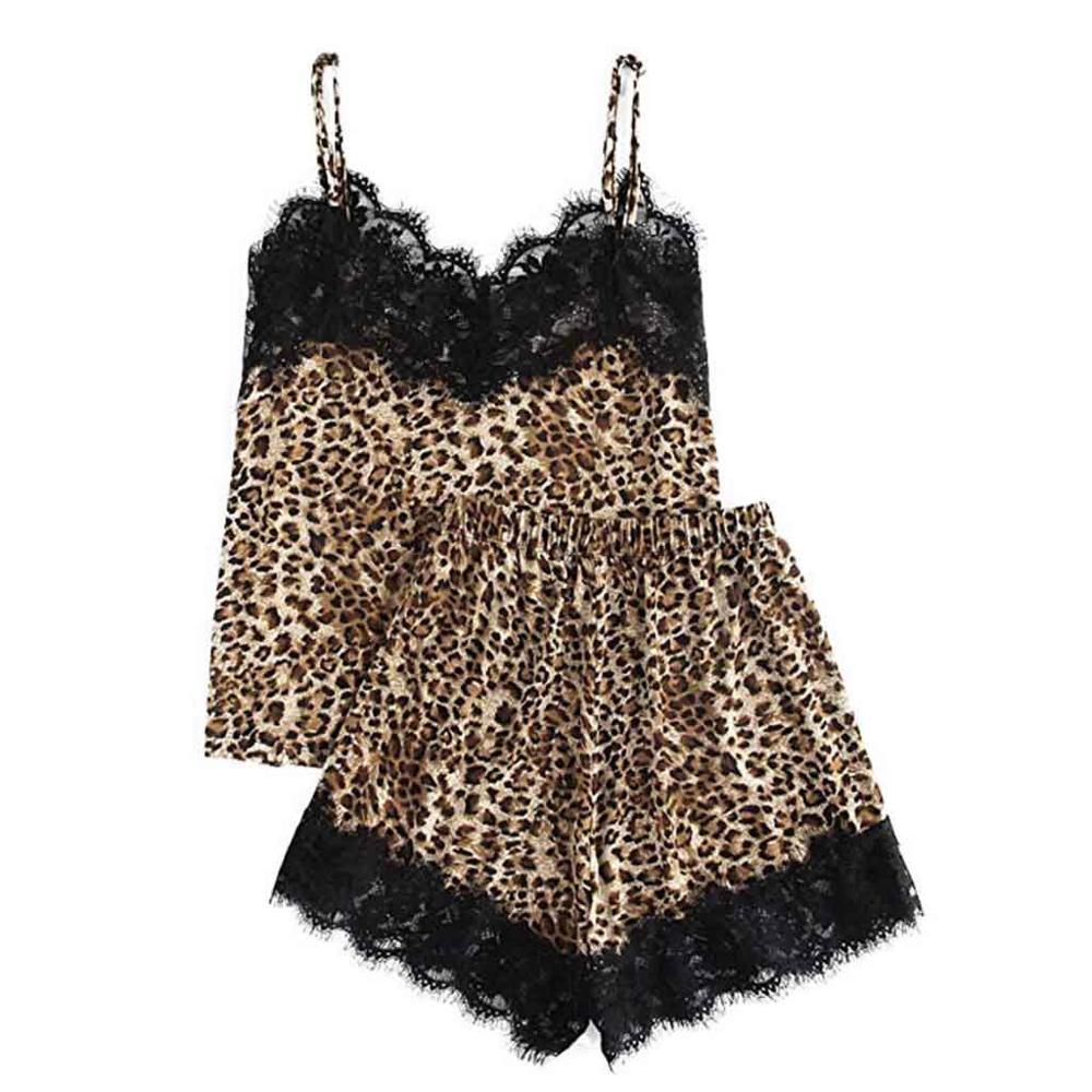 Women Lace Leopard Sleepwear Pajama Girls Cute Pri... – Vicedeal