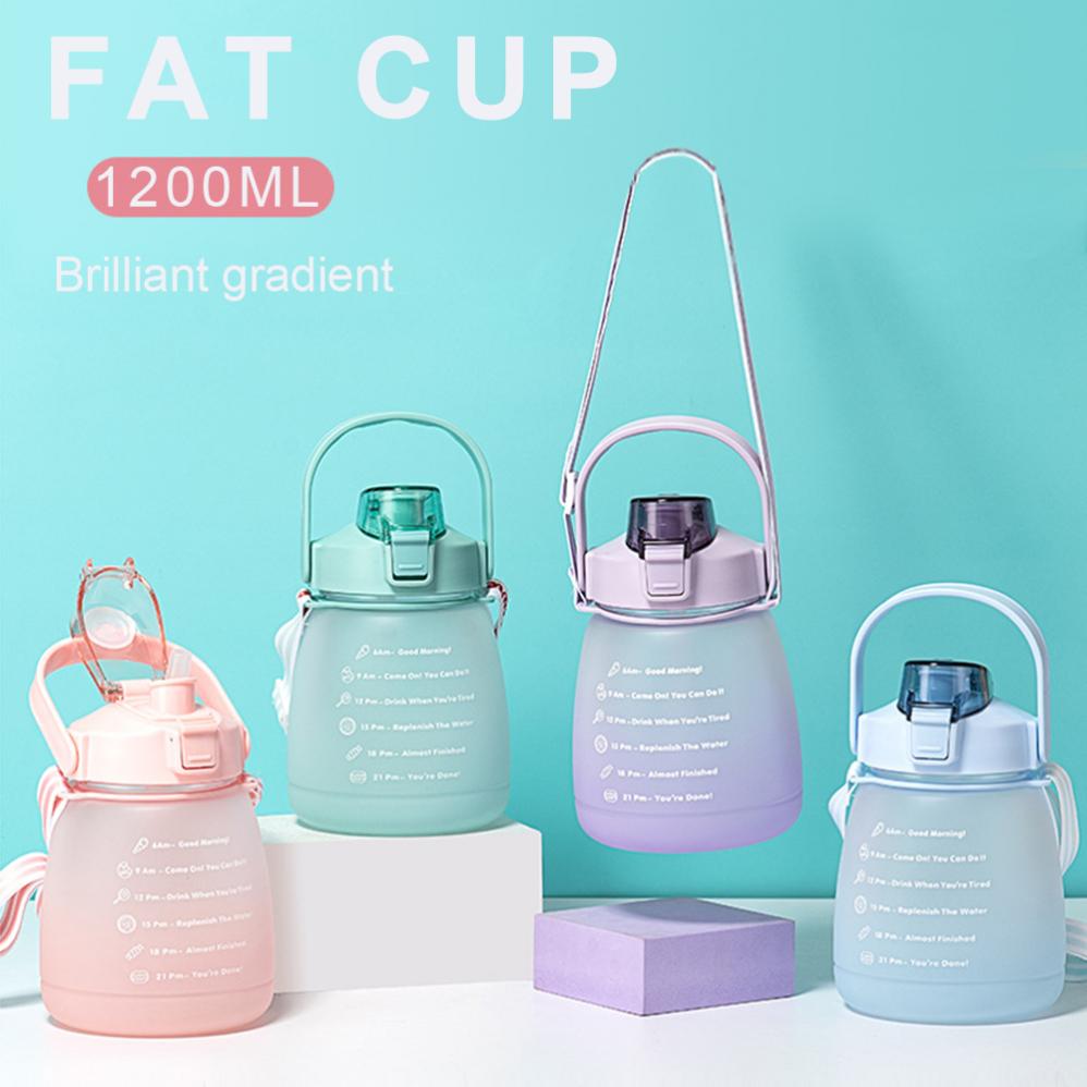 Botella de agua de 1200ML con pajita y Correa, jar... – Grandado