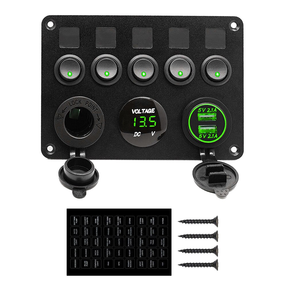 Switch Panel Boat 5 Gang Rocker Switch Dual USB Po... – Grandado