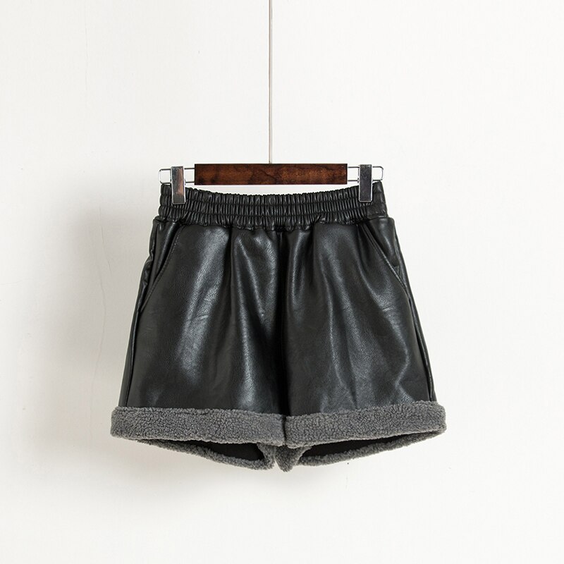 MUMUZI Noir Short En Cuir Hiver Taille Haute en pe... – Grandado