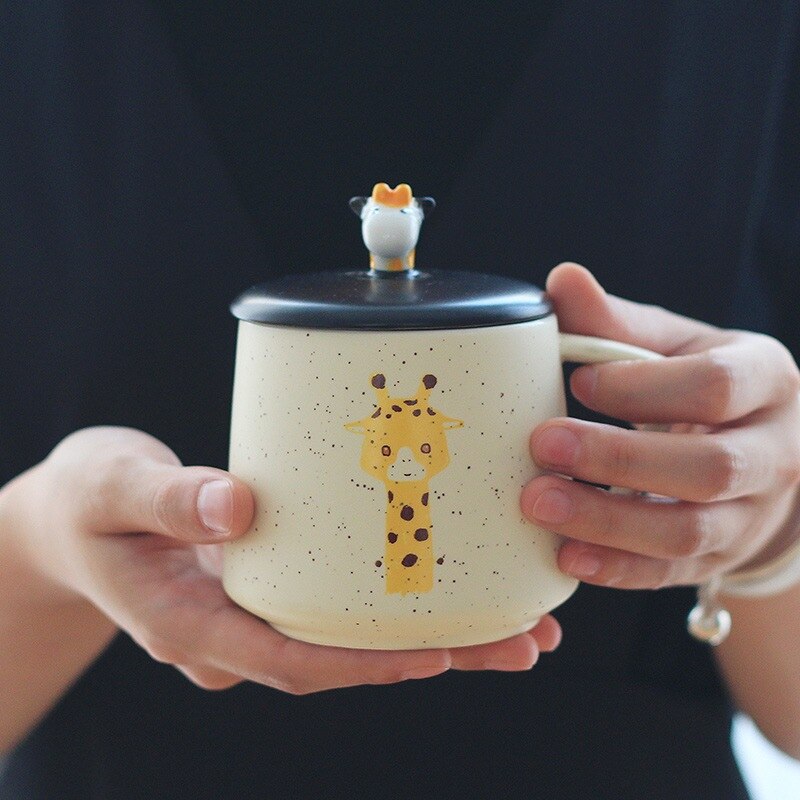 Cute Giraffe Mug,Ceramic Coffee Cup with Lid and S... – Grandado