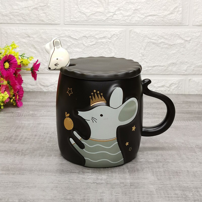 400ml cartoon mouse Coffee Mug With Lid spoon Cera... – Grandado