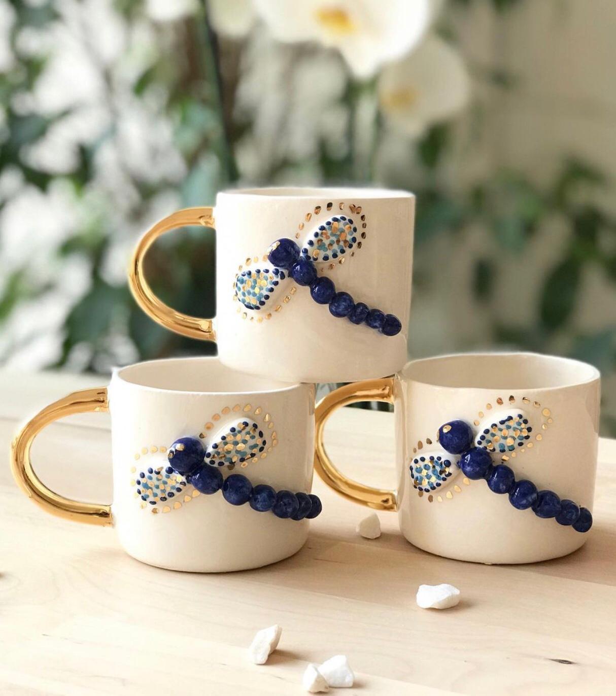 Handmade ceramic dragonfly figured coffee cup offi... – Grandado