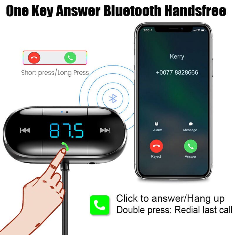 Car Bluetooth FM Transmitter AUX Automobile Hands-... – Grandado