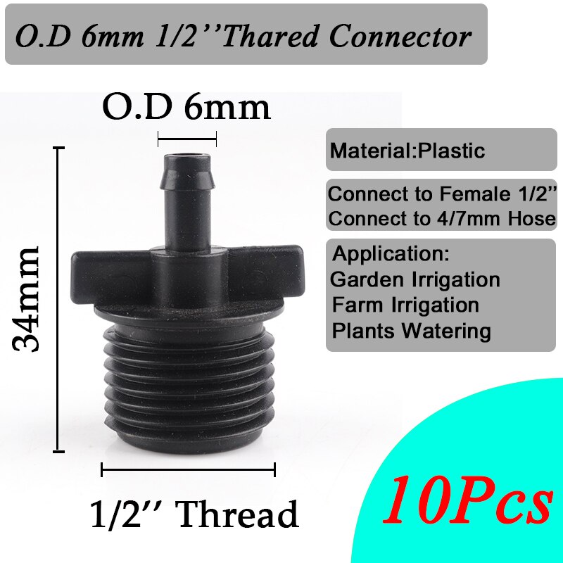 10Pcs 1/2'' Male Thread Connector I.D 6mm ... – Vicedeal