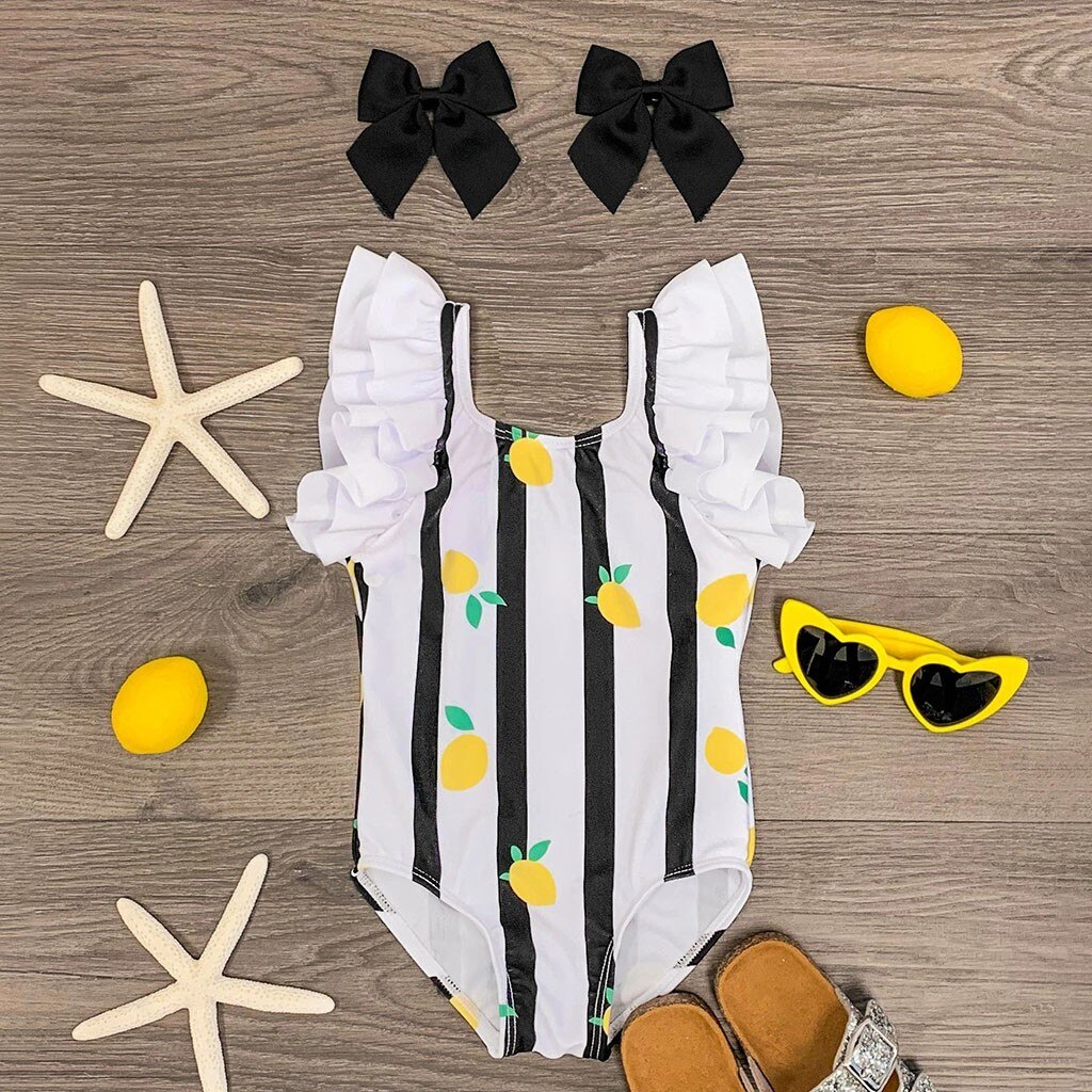 One-Piece Swimsuit for Girls Sleeveless Striped Le... – Grandado