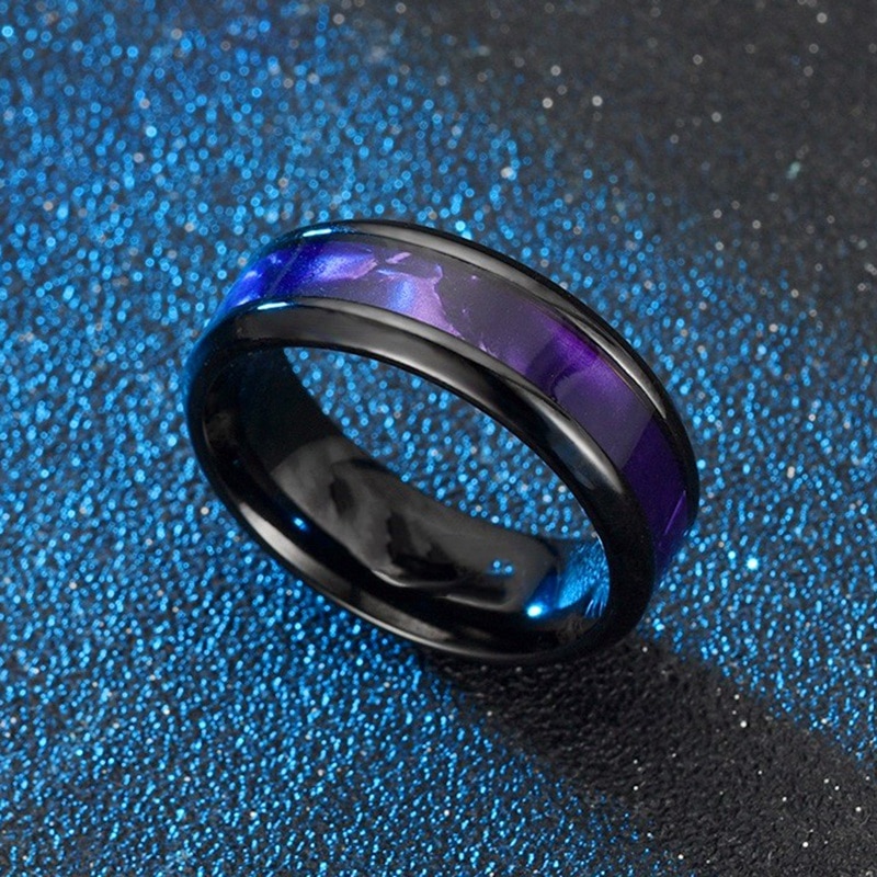 Purple Shell Pattern Black Stainless Steel Ring Fo... – Grandado