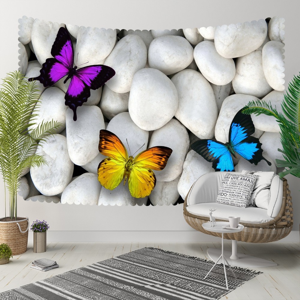 Else White Pebble Stone Purple Yellow Blue Butterf... – Vicedeal