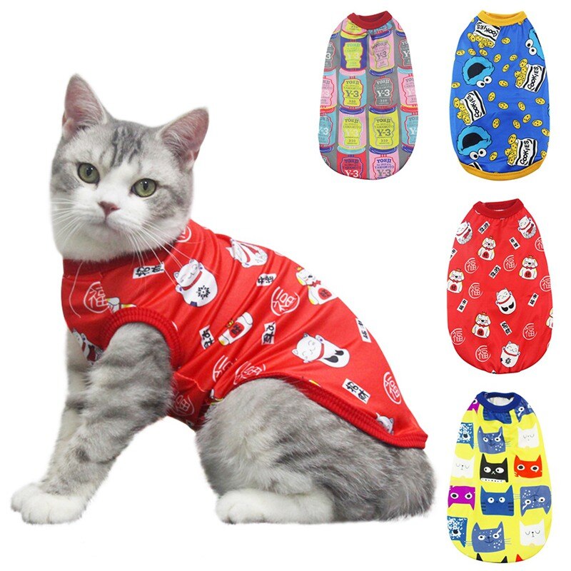 Cute Pet Cat Clothes Autumn Vest-Red Cats, Blue Co... – Grandado