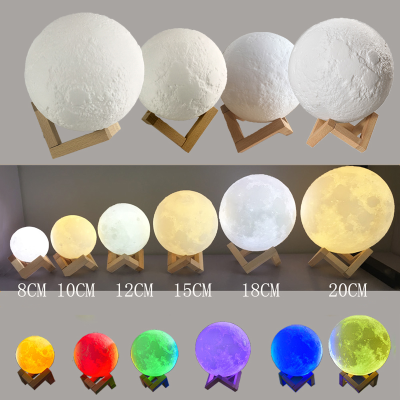 Round Led Night Light 3D Print Moon Lamp Colorful ... – Grandado