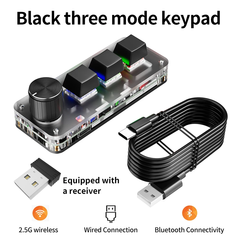 3 Key 1 Knob Bluetooth/2.4G/USB-C Tri-Mode RGB Mac... – Grandado