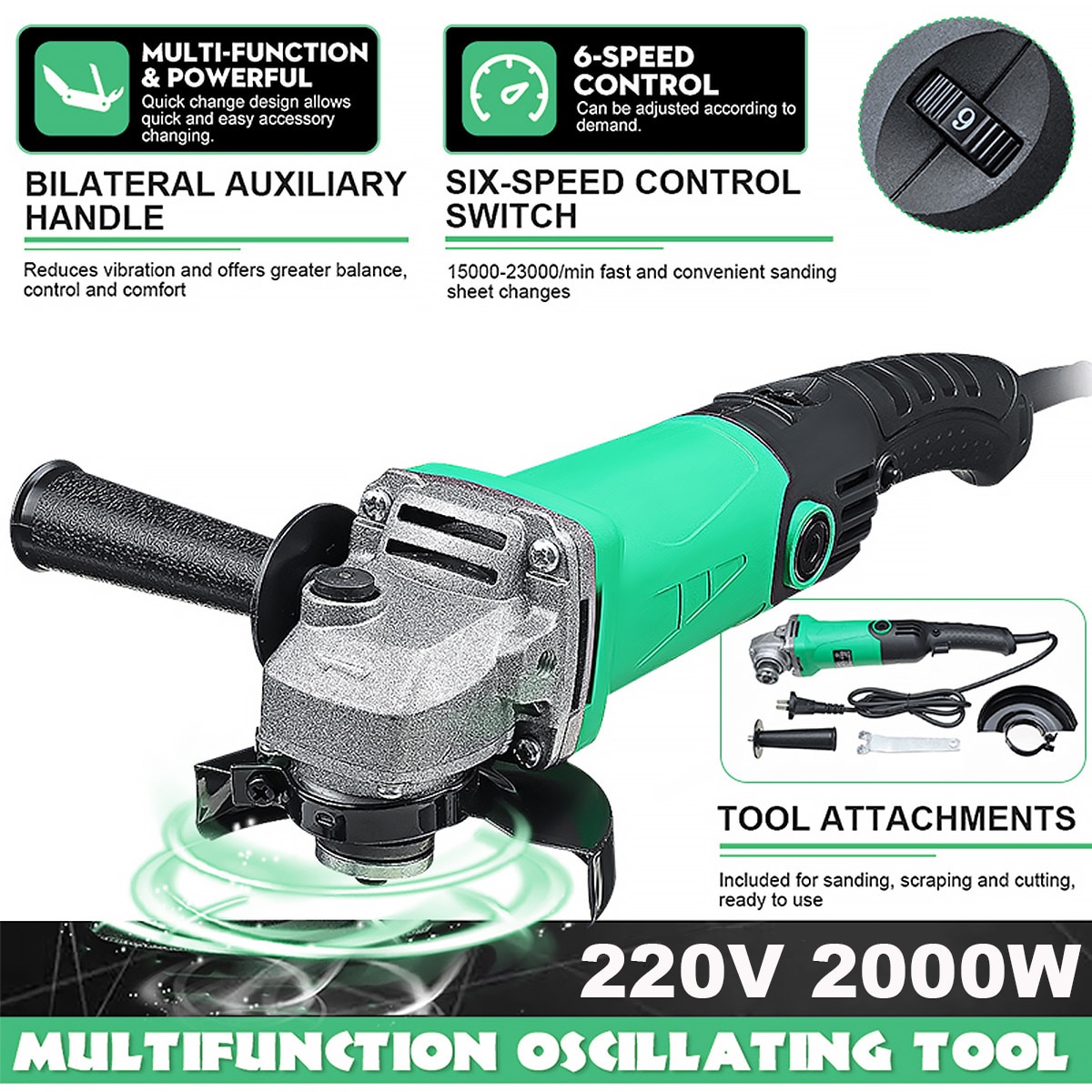 2000W Electric Angle Grinder 11000RPM 6 Speed Mach... – Grandado