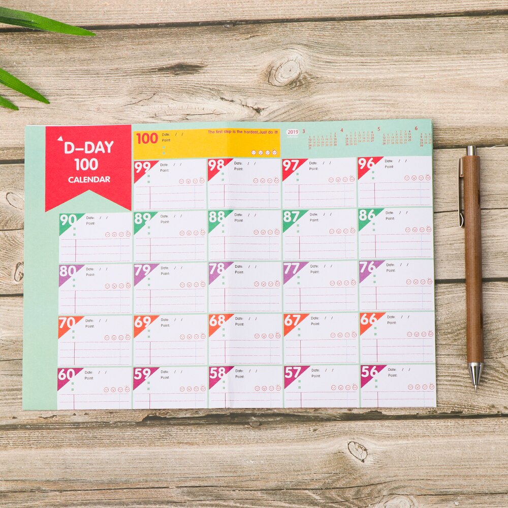 1 pc 100 Day Countdown Calendar Learning Schedule ... – Vicedeal