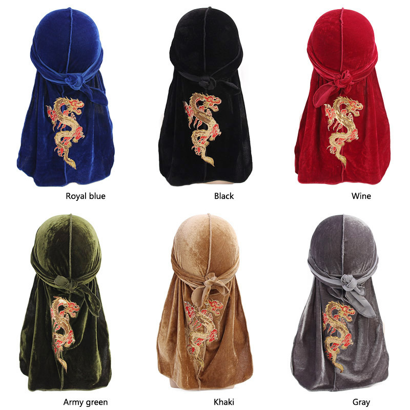 Embroidery Dragon Durags For Men Velvet Durags Ban... – Grandado