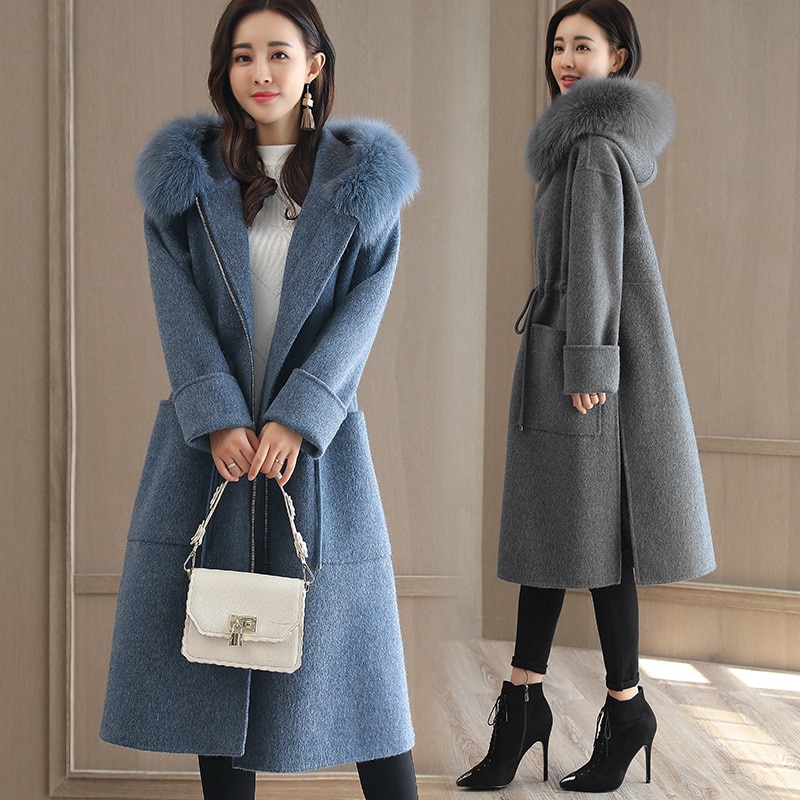 Office Lady Zippers Women Long Wool Blend Coat Tur... – Grandado