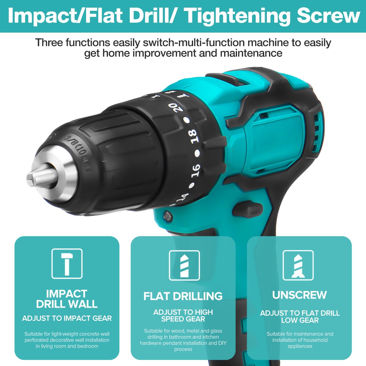 2 Speed 13mm 90Nm Brushless Impact Electric Drill ... – Grandado