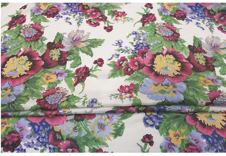 Big print colorful floral silk cotton fabric royal... – Grandado