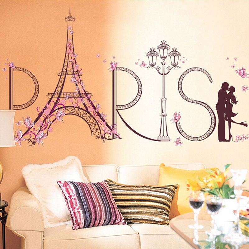 Romantic Paris Eiffel Tower Butterfly Wall Sticker... – Grandado