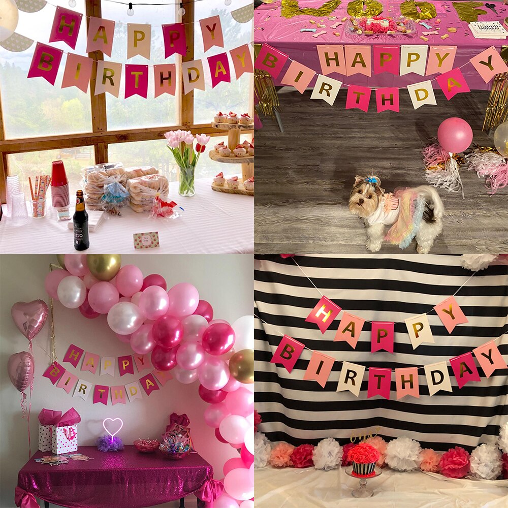 13pcs/set Rose Pink Happy Birthday Banner Signs Go... – Grandado