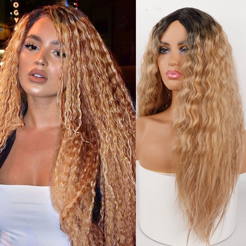 Ling Hang Long Wavy Ober Golden Brown Grey High Te... – Grandado