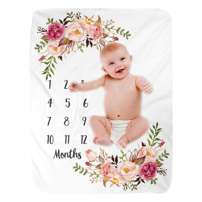 Baby Milestone Blanket Flannel Newborn Photo Prop Backdrop with Monthly ...