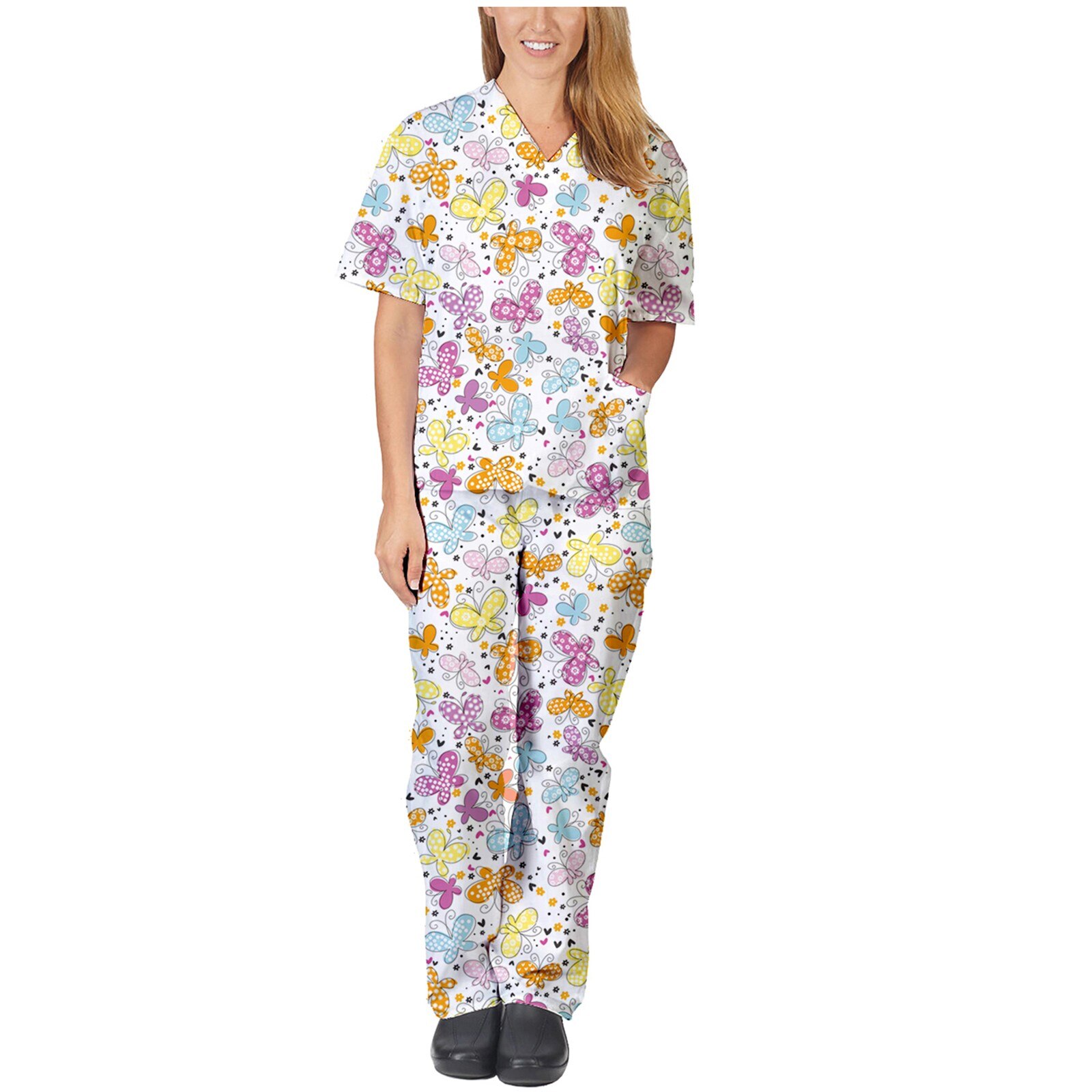 Women Short Sleeve V-neck Tops+Pants Nursing Worki... – Grandado