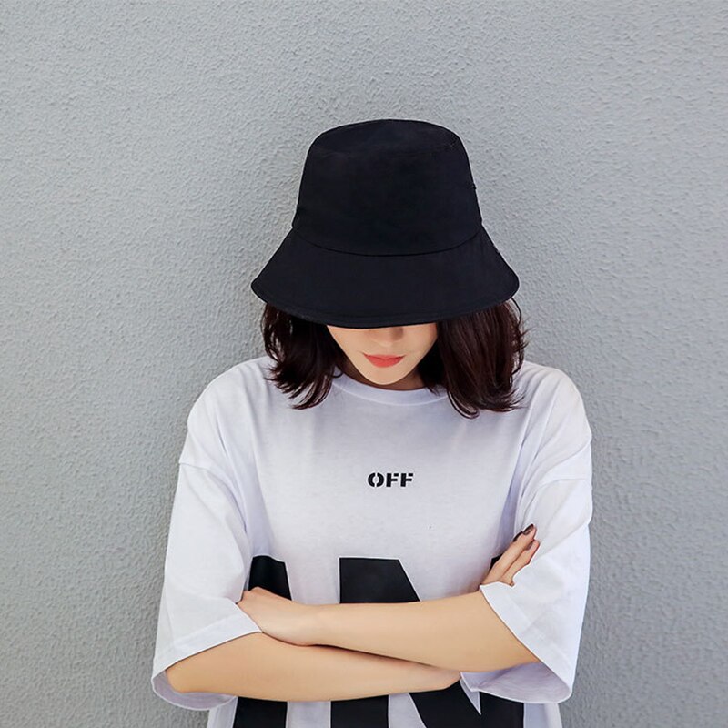 Black White Solid Bucket Hat Unisex Bob Caps Hip H... – Vicedeal