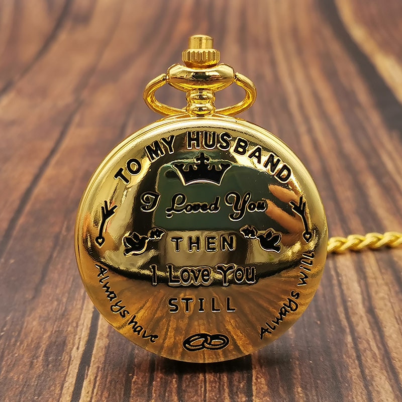 Antique Gold Quartz Pocket Watch "TO MY HUSBAND"Me... – Grandado