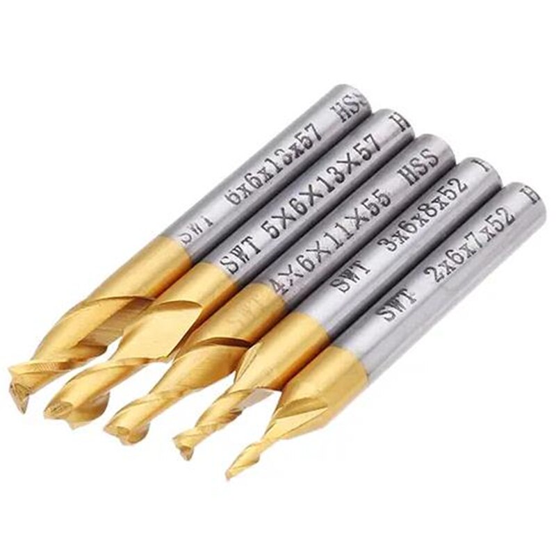 5Pcs 2 Fluit Frees Hss Titanium Coated 6Mm Shank 2... – Grandado