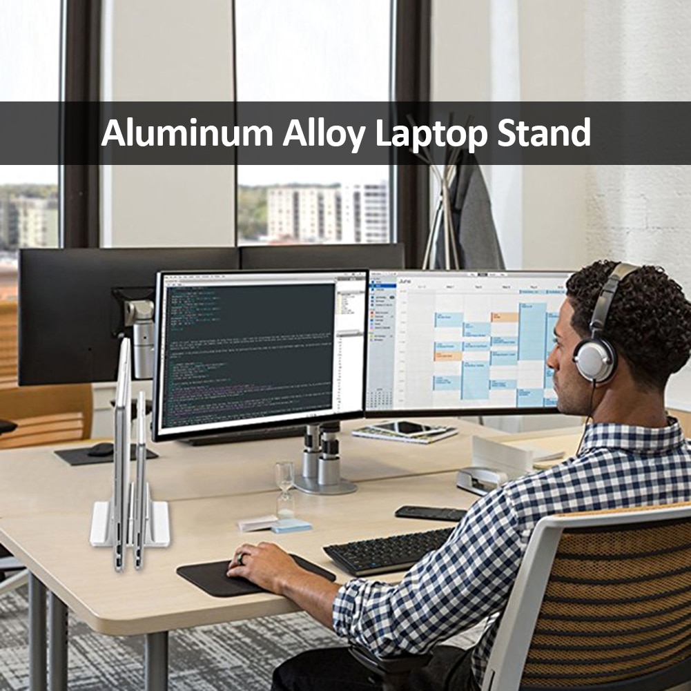 Double Slots Vertical Laptop Stand Book Notebook Bracket Aluminum Alloy ...