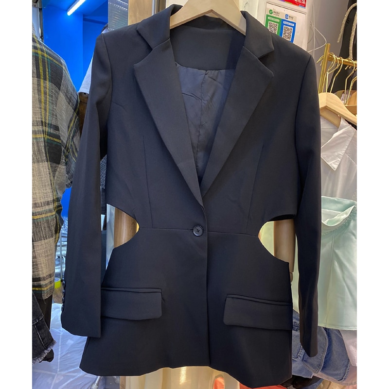 [EAM] Women White Hollow Out Split Joint Blazer La... – Grandado