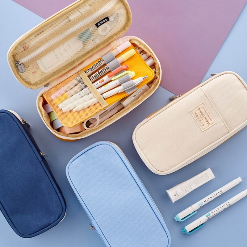 Canvas Double Layer Pencil Case Large Capacity Sch... – Grandado